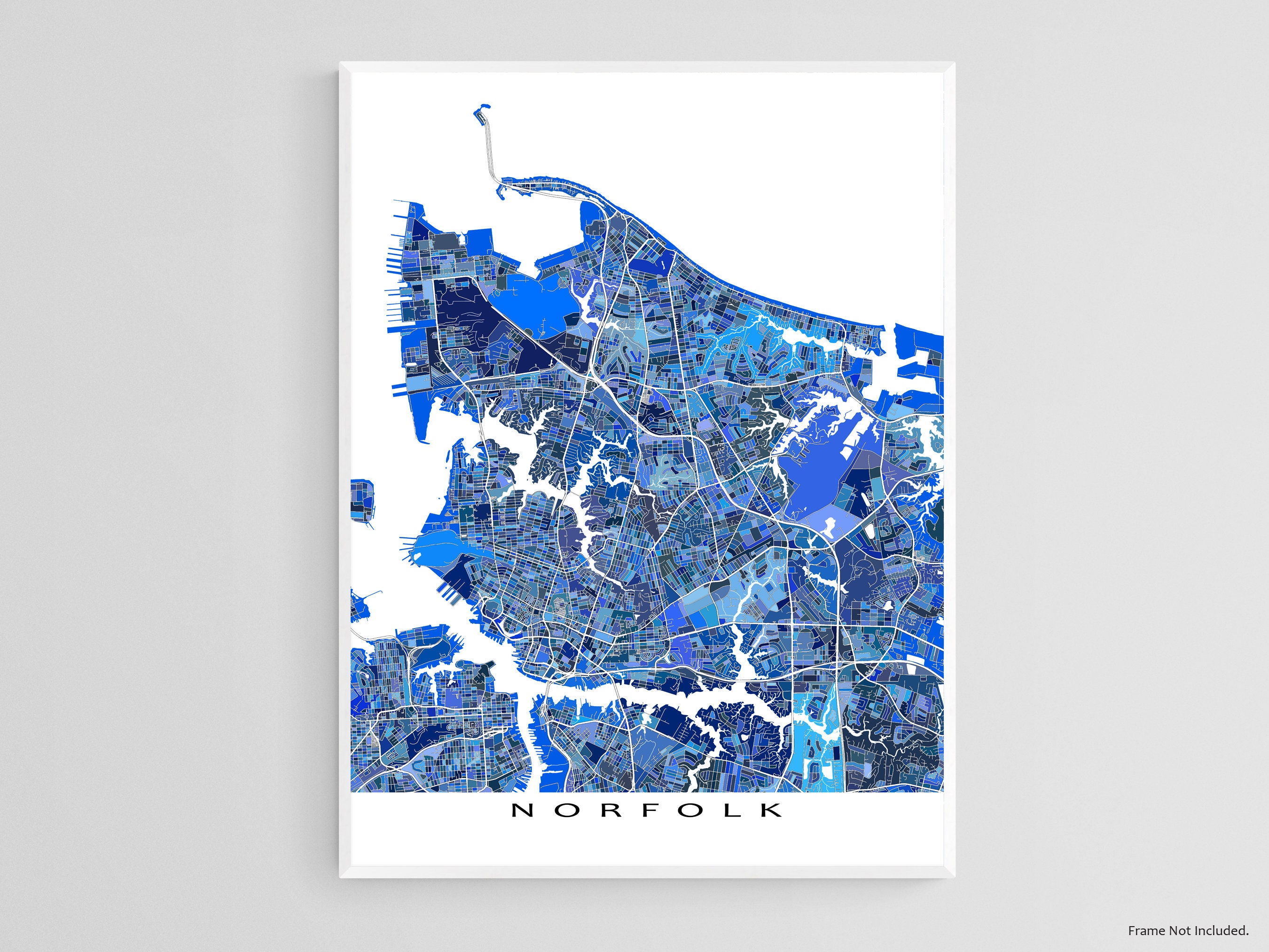 Norfolk Map Print and Blue Geometric Norfolk Virginia City | Etsy
