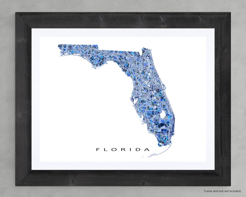 Florida Map Print Florida State Wall Art Map of Florida Art - Etsy