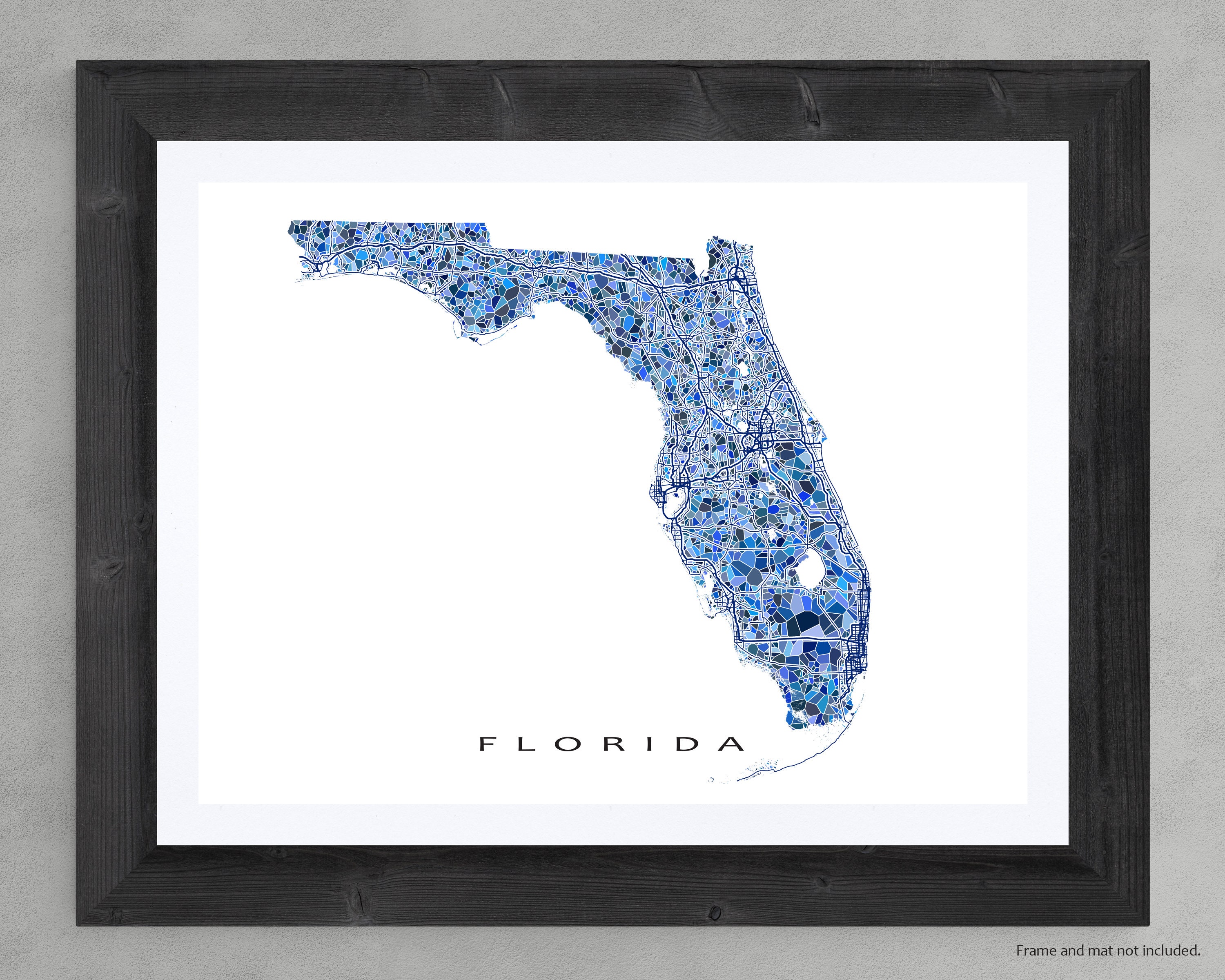 Florida Map Print Florida State Wall Art Map of Florida Art | Etsy