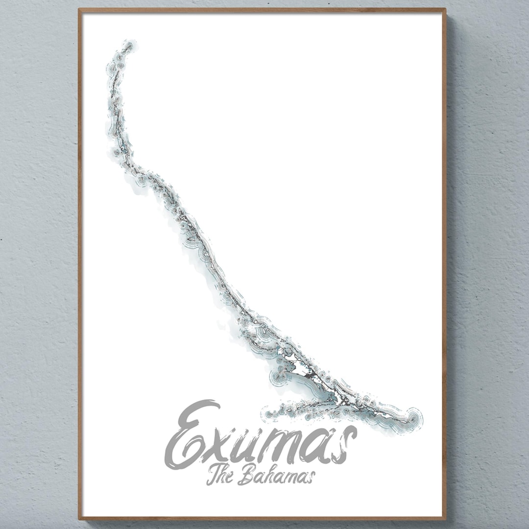 Exumas Bahamas Map Wall Art Print Poster, Watercolor Style Design ...