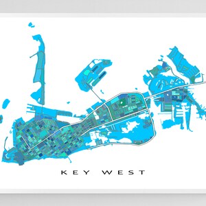 Key West Poster Print, Florida Keys Map Wall Art Prints, Blue Green ...