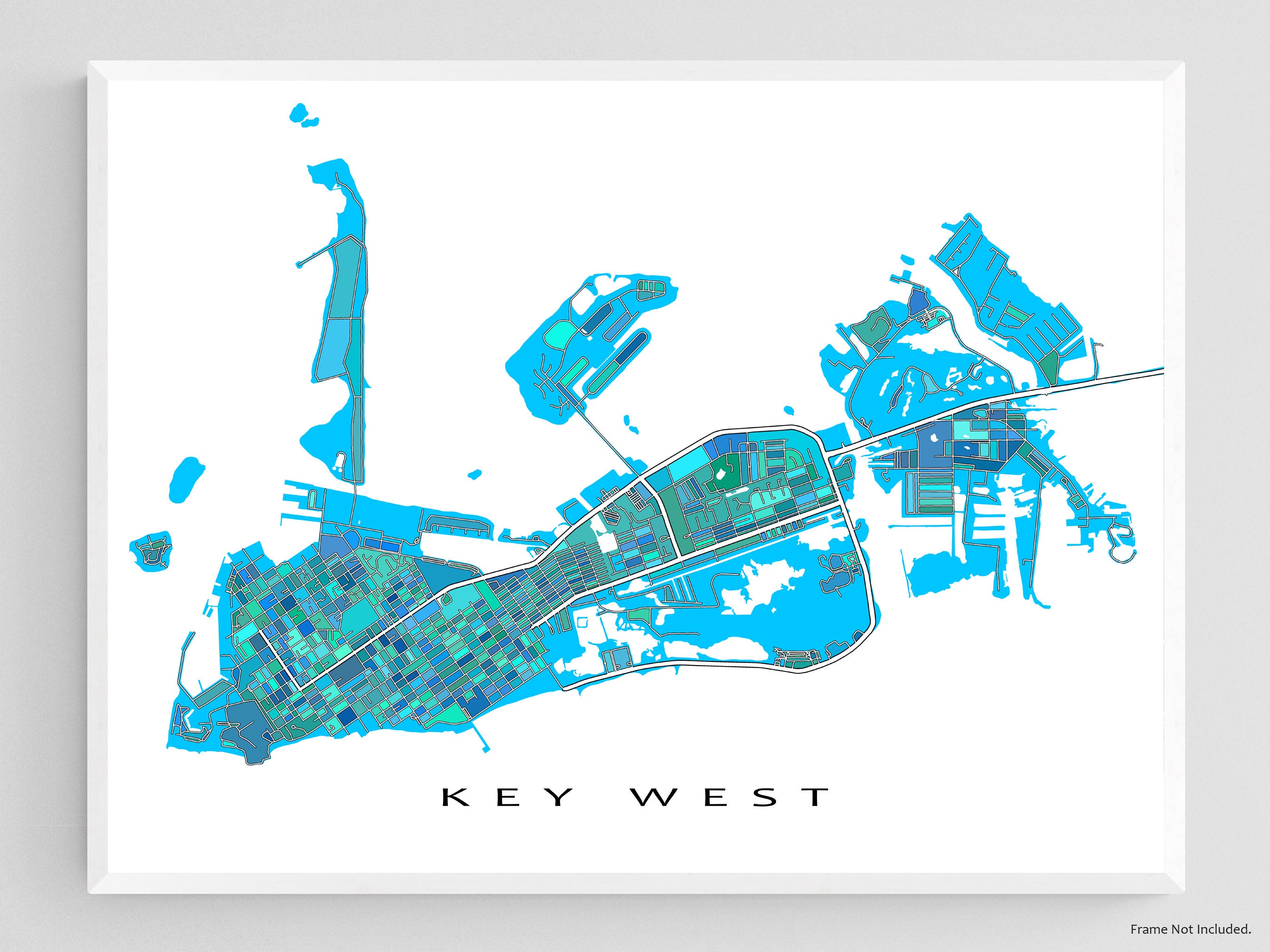 Key West Map Poster Key West Wall Art Print Light Blue - Etsy