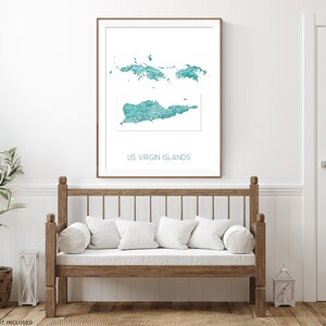 US Virgin Islands Map Prints, USVI Map Wall Art Print, St John USVI Art ...