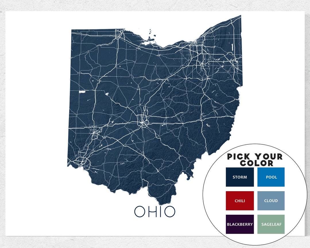 Ohio Map Print, Ohio State Wall Art Prints, Personalized 3D Topographic ...
