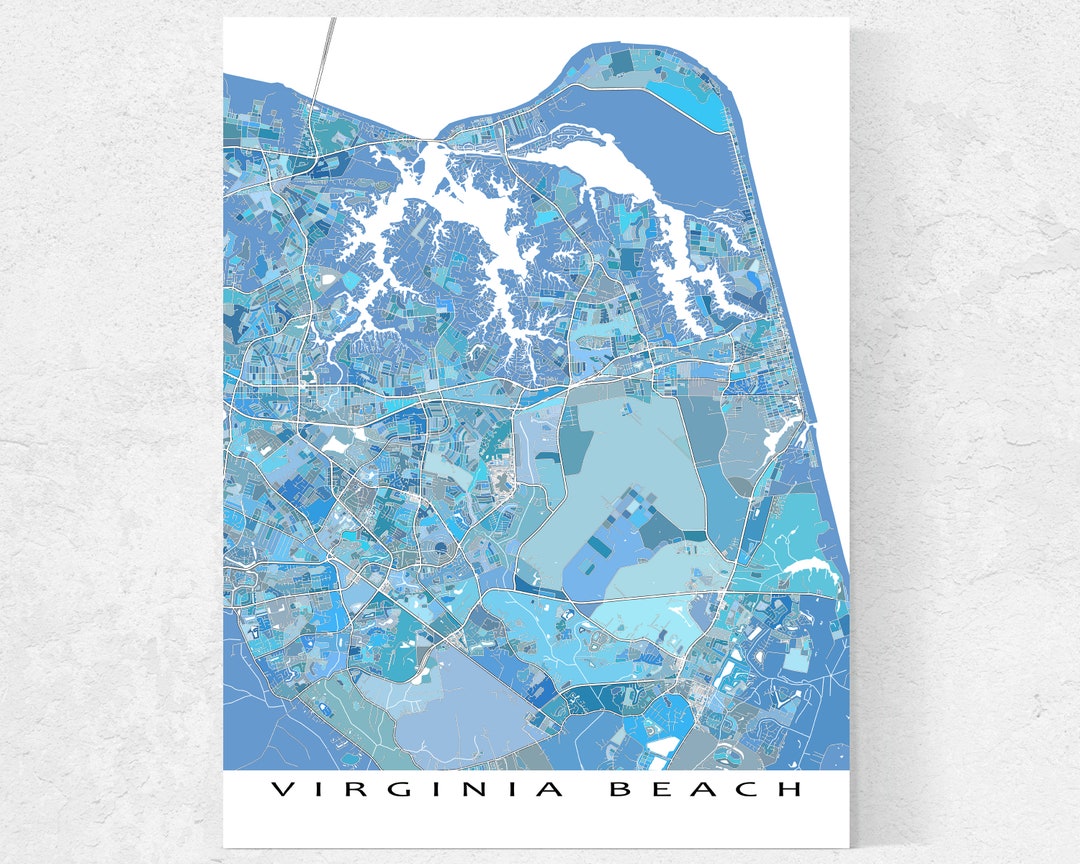 Virginia Beach Map Print and Light Blue Virginia Beach Art - Etsy