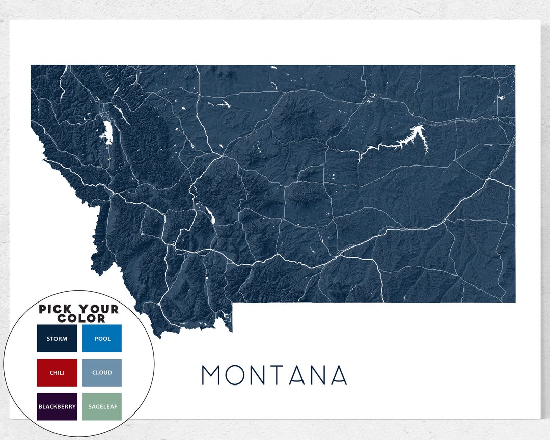Montana Maps Montana Map Art Print Poster Custom 3D - Etsy