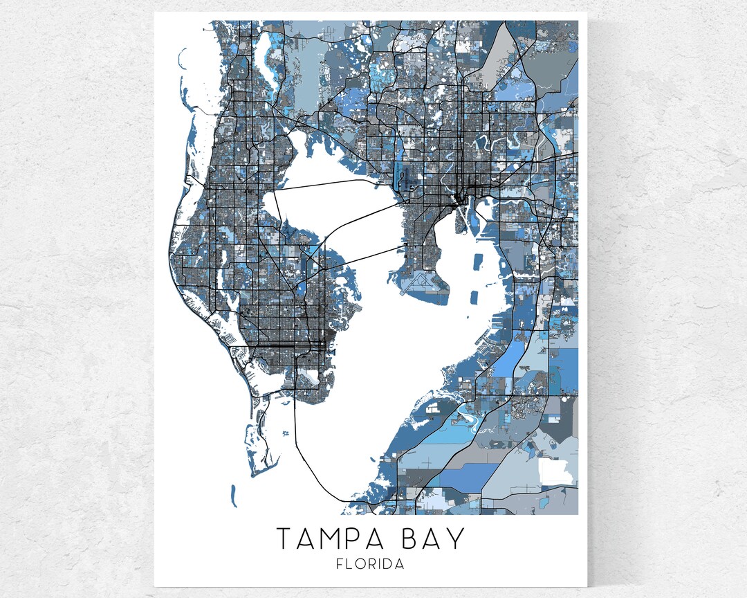 Tampa Bay Map of Tampa Bay Wall Art Print With Blue Denim - Etsy