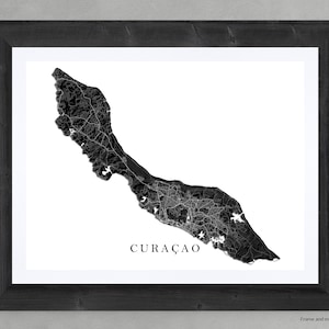 Curacao Map Print Poster, Curacao Island Wall Art Prints, Black and ...