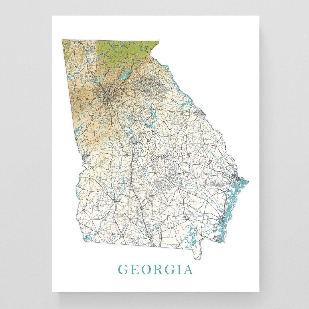 Georgia State Map: Topographic Landscape Wall Art Print or Poster - Etsy