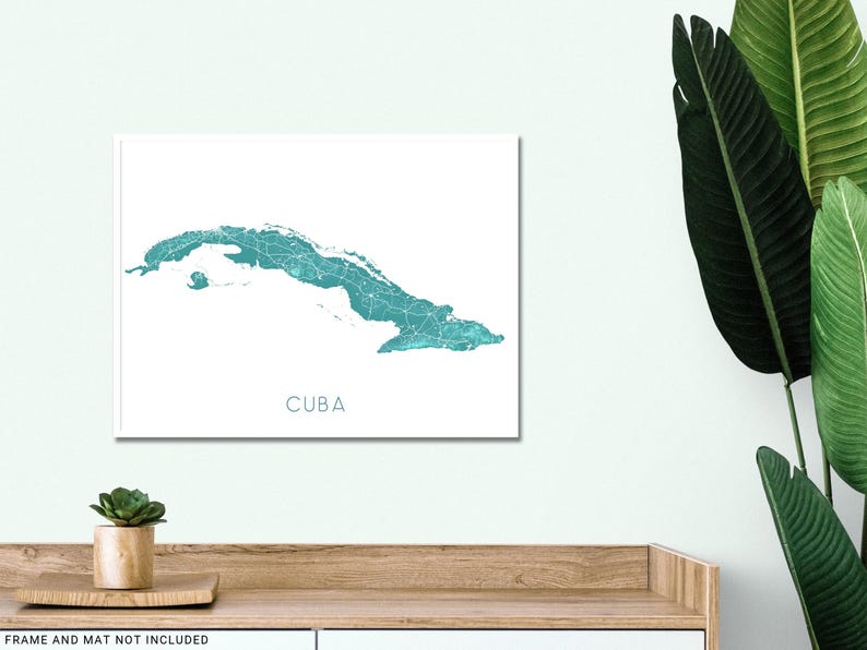 Cuba Map Poster - 3D Turquoise Landscape Print, Topographic Caribbean ...