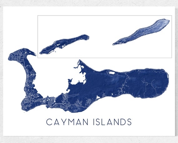 Cayman Islands Map Wall Art Print Poster With 3D Topographic - Etsy