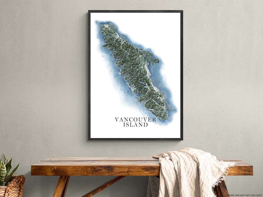 Vancouver Island Map Wall Art Print Poster, Blue Green Van Isle ...