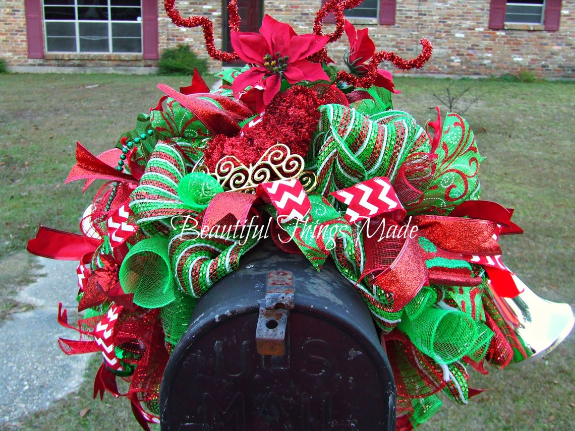 Best Christmas Mailbox Swag Topper Made of Deco Mesh - Etsy