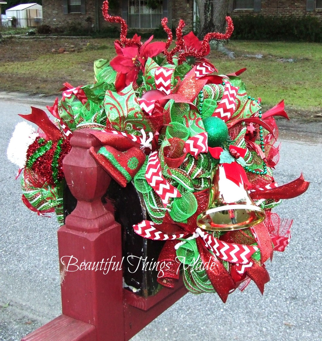 Best Christmas Mailbox Swag, Topper, Made of Deco Mesh, Mailbox Cover ...