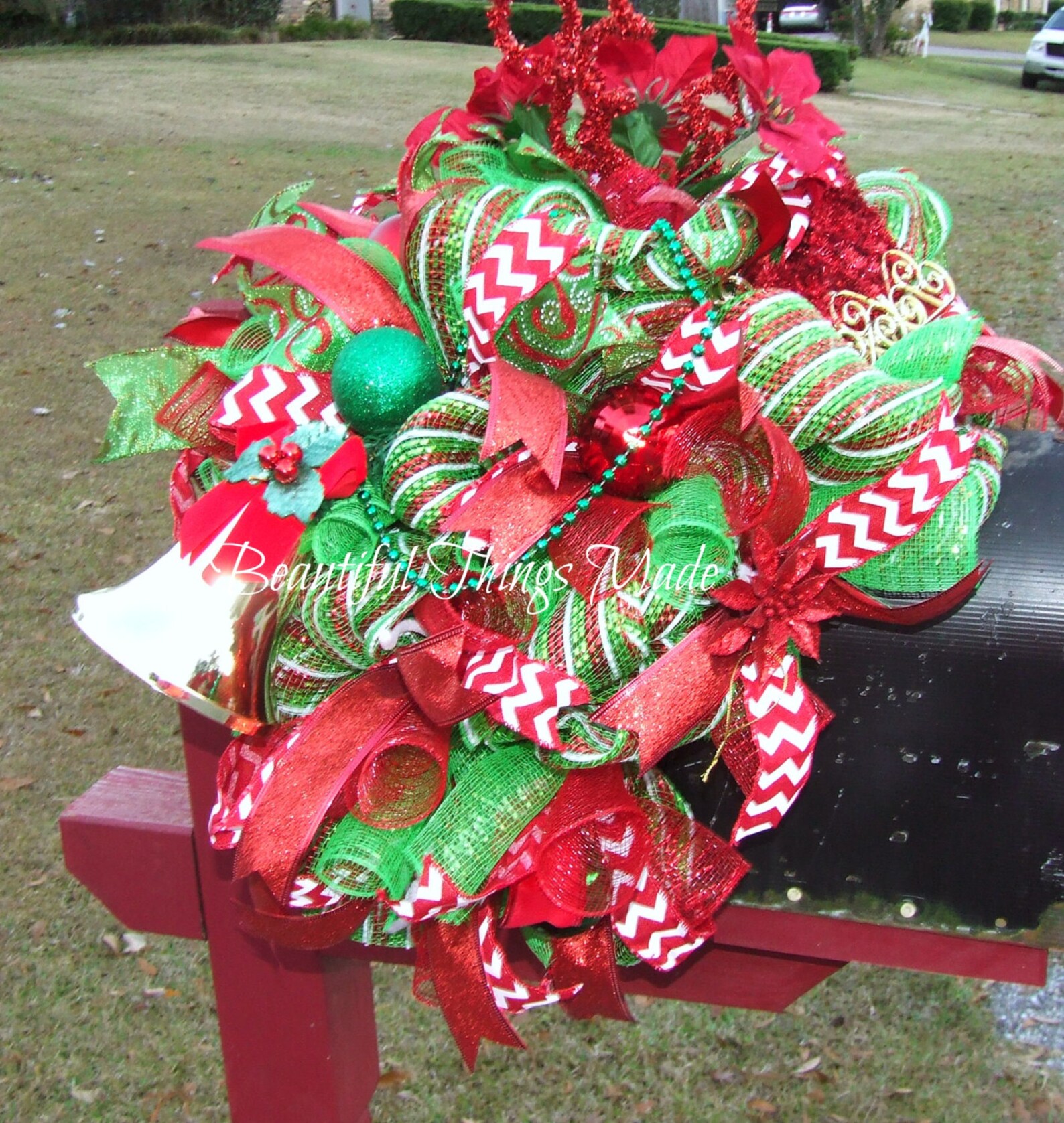 Best Christmas Mailbox Swag Topper Made of Deco Mesh - Etsy