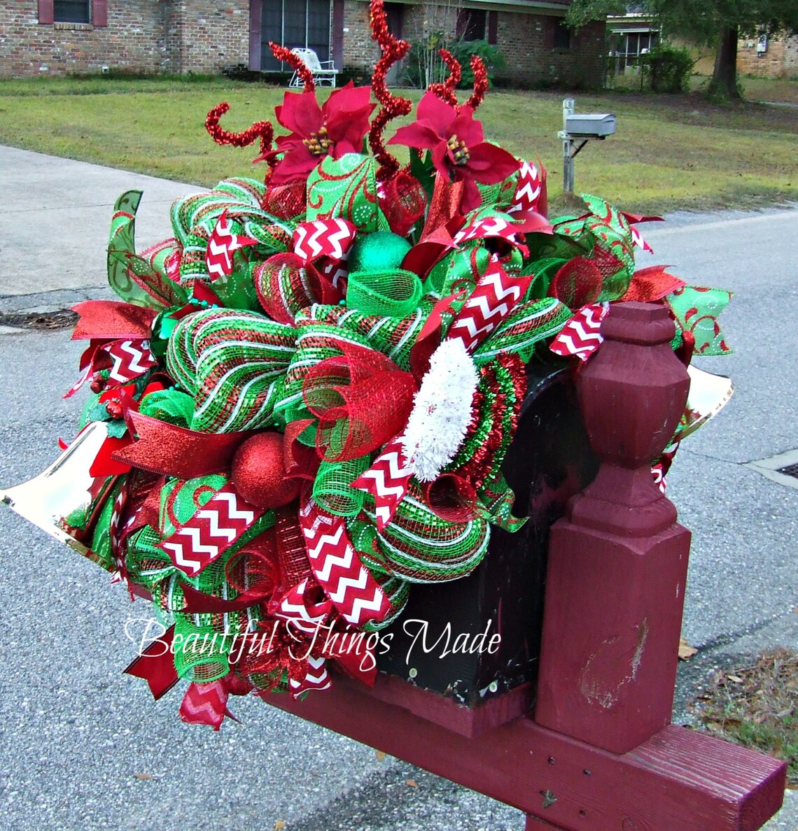 Best Christmas Mailbox Swag Topper Made of Deco Mesh - Etsy