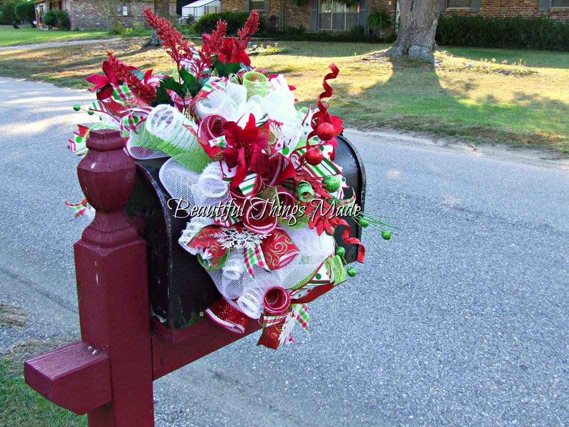 Christmas Mailbox Swag Mailbox Swag deco mesh mailbox | Etsy