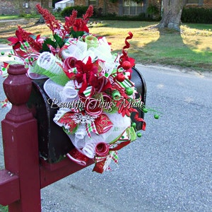 Christmas Mailbox Swag, Mailbox Swag, Deco Mesh Mailbox Topper, Home ...