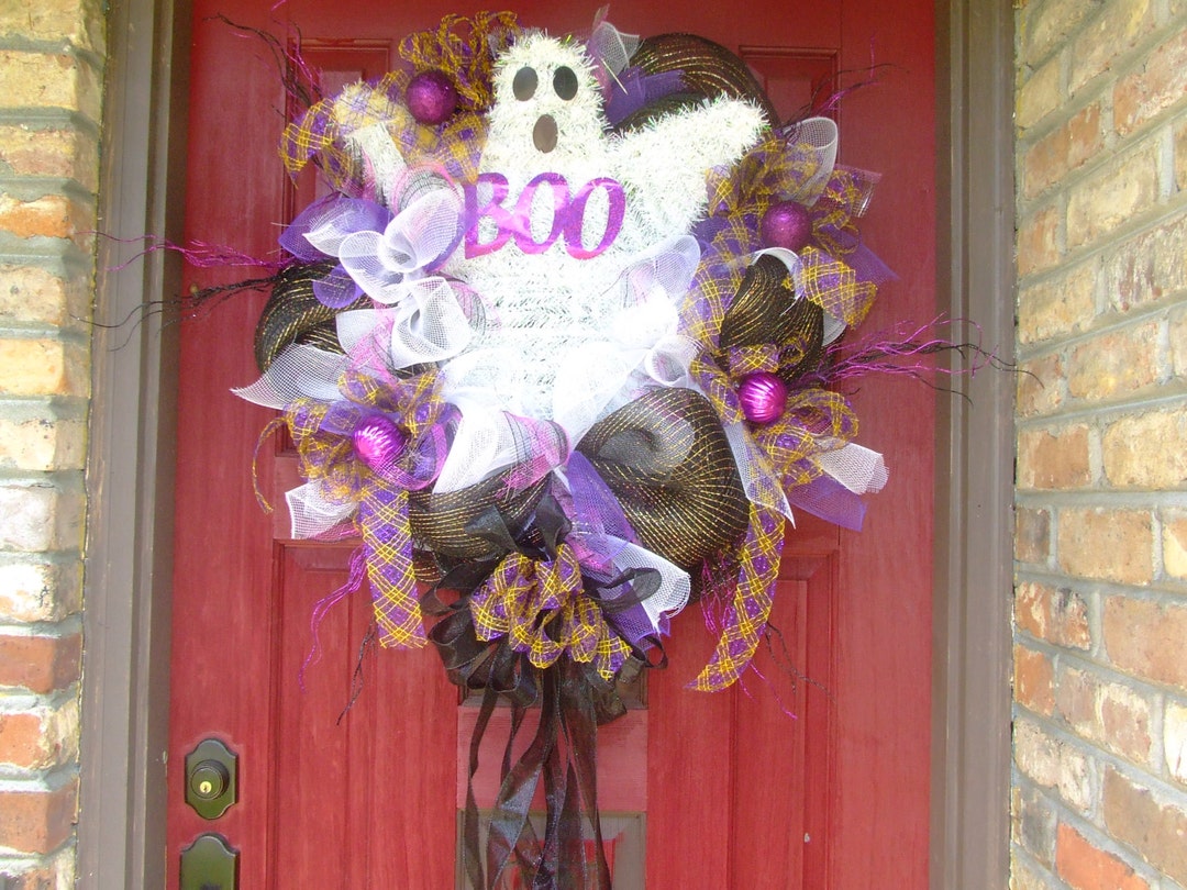 Halloween Wreath, Door Hanger, Front Door Wreath, Ghost Wreath ...