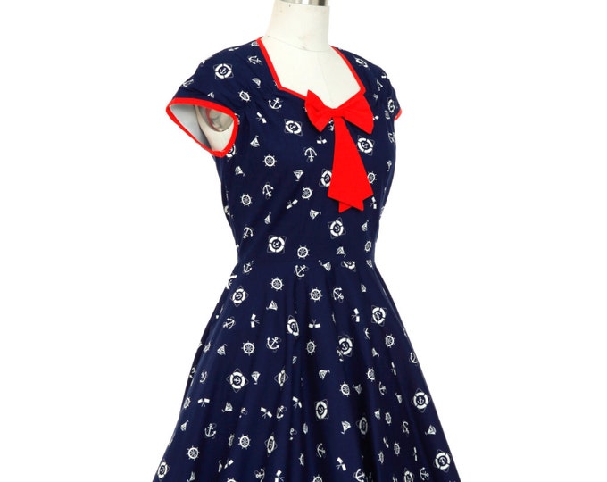 Navy Nautical Dress Sailor Dress Vintage Dress Navy Anchor - Etsy