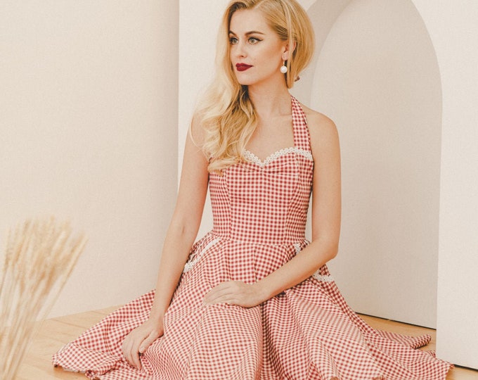 Red Gingham Dress Red Checkered Dress Women Summer Dress Bridesmaid ...