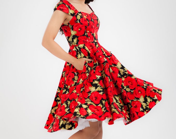 Summer Dress Red Poppy Dress Red Floral Dress Sundress Floral Vintage ...