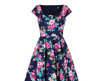 Retro Princess Panel Dress Navy Floral Custom Made by Shanna - Etsy