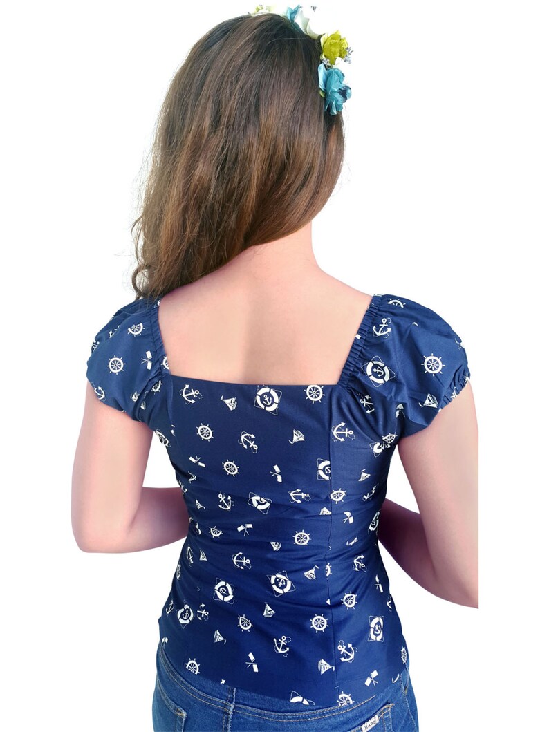 Navy Nautical Top Sailor Top Women Blouse Rockabilly Clothing - Etsy