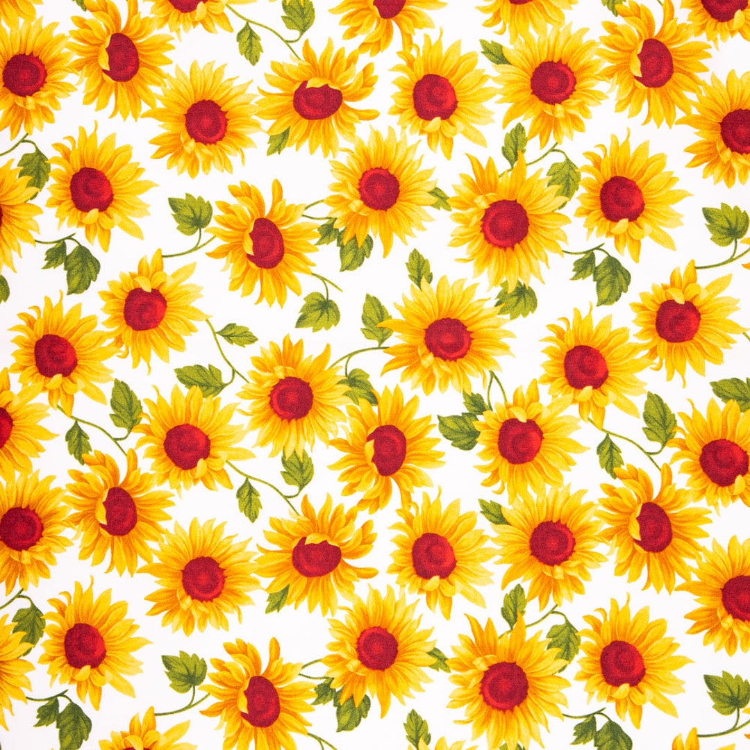 Cotton Fabric Yellow Sunflower Fabric Summer Fabric Spring Fabric ...