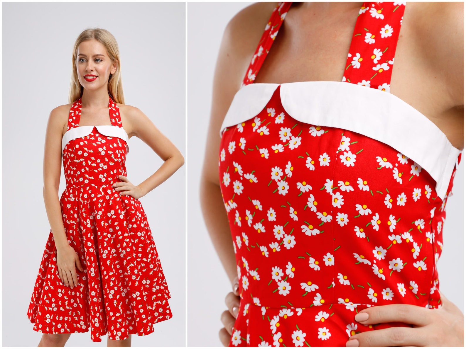 Summer Dress Red Daisy Flower Dress Spring Dress Floral | Etsy