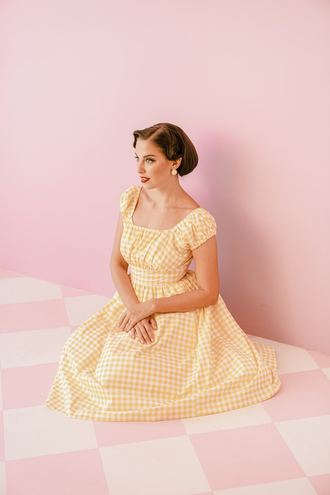 Midi Dress Yellow Gingham Dress Checker Dress Plaid Dress - Etsy