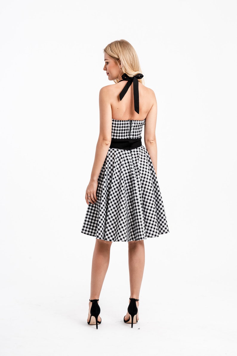 Gingham Dress Plaid Dress Black & White Checker Dress Vintage - Etsy