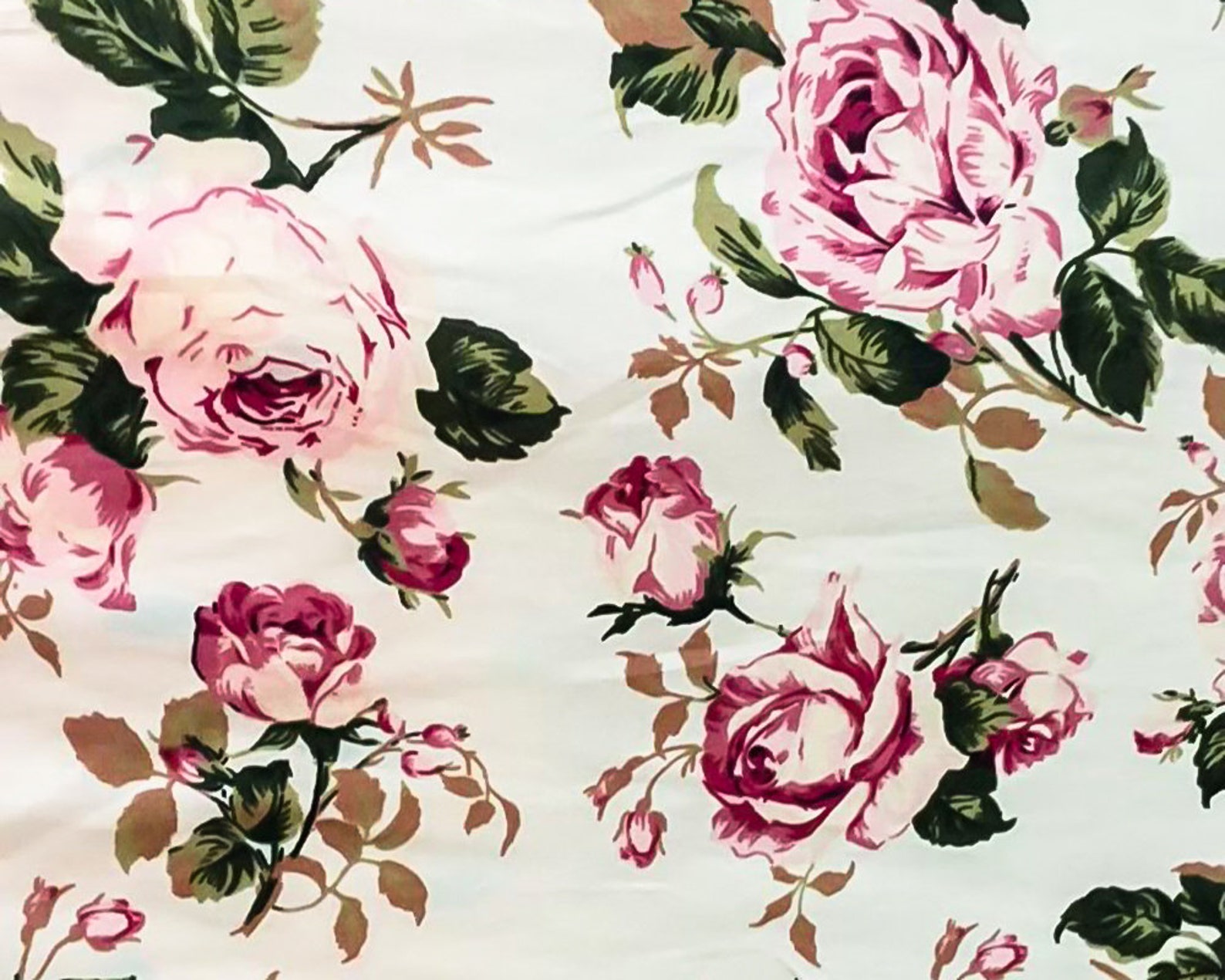 Cotton Fabric Beige Vintage Rose Fabric Floral Fabric Flower Fabric ...