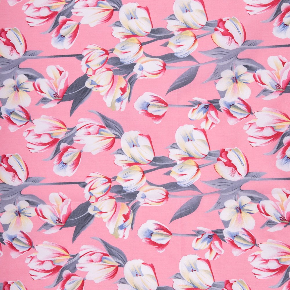 Cotton Fabric Pink Tulip Fabric Sweet Pink Fabric Spring Fabric Floral ...