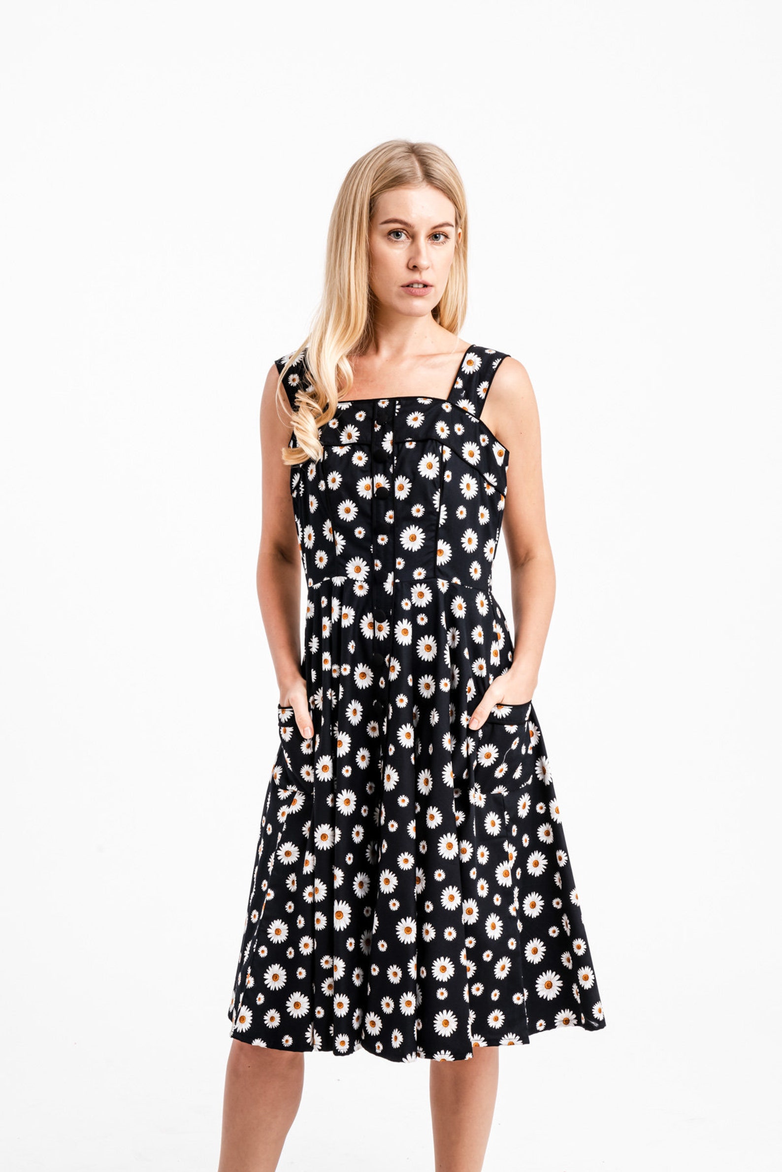 Black Daisy Flower Dress Daisy Dress Summer Dress Vintage - Etsy