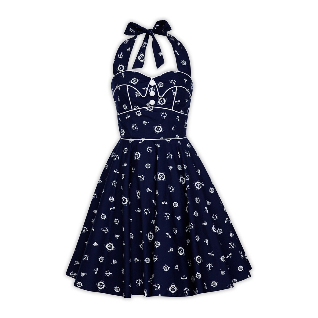 Nautical Dress Navy Sailor Dress Navy Anchor Summer Dress Rockabilly ...