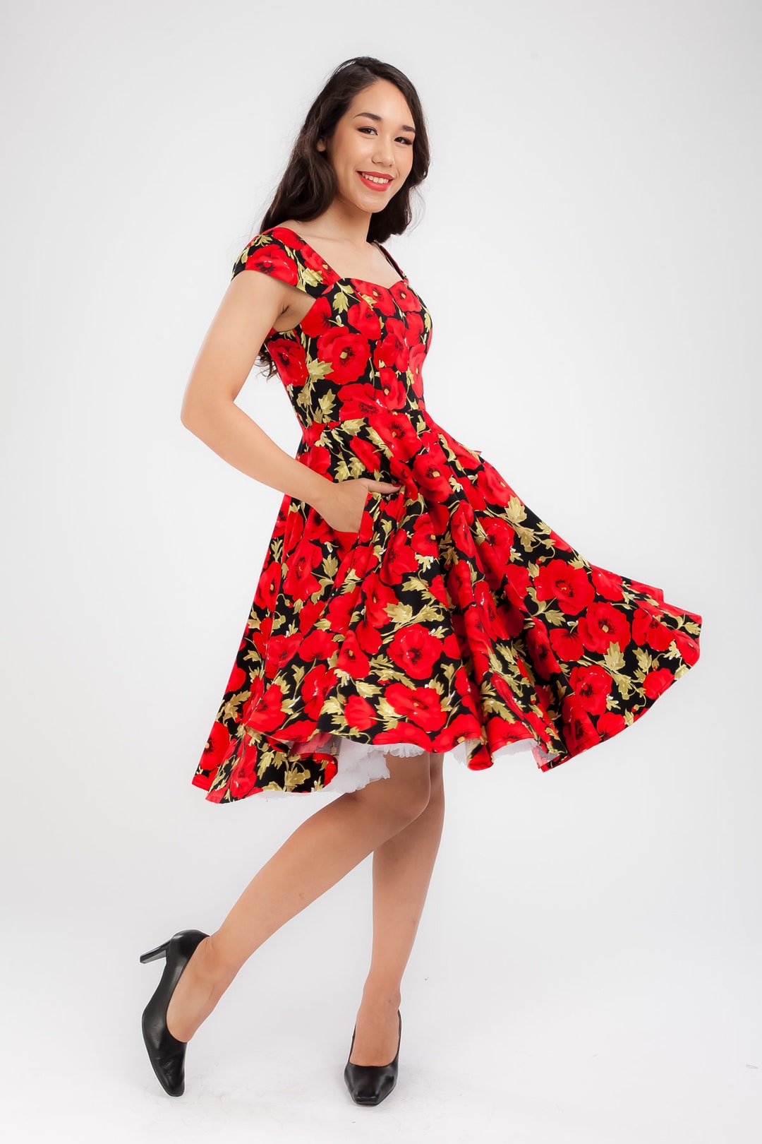 Summer Dress Red Poppy Dress Red Floral Dress Sundress Floral Vintage ...