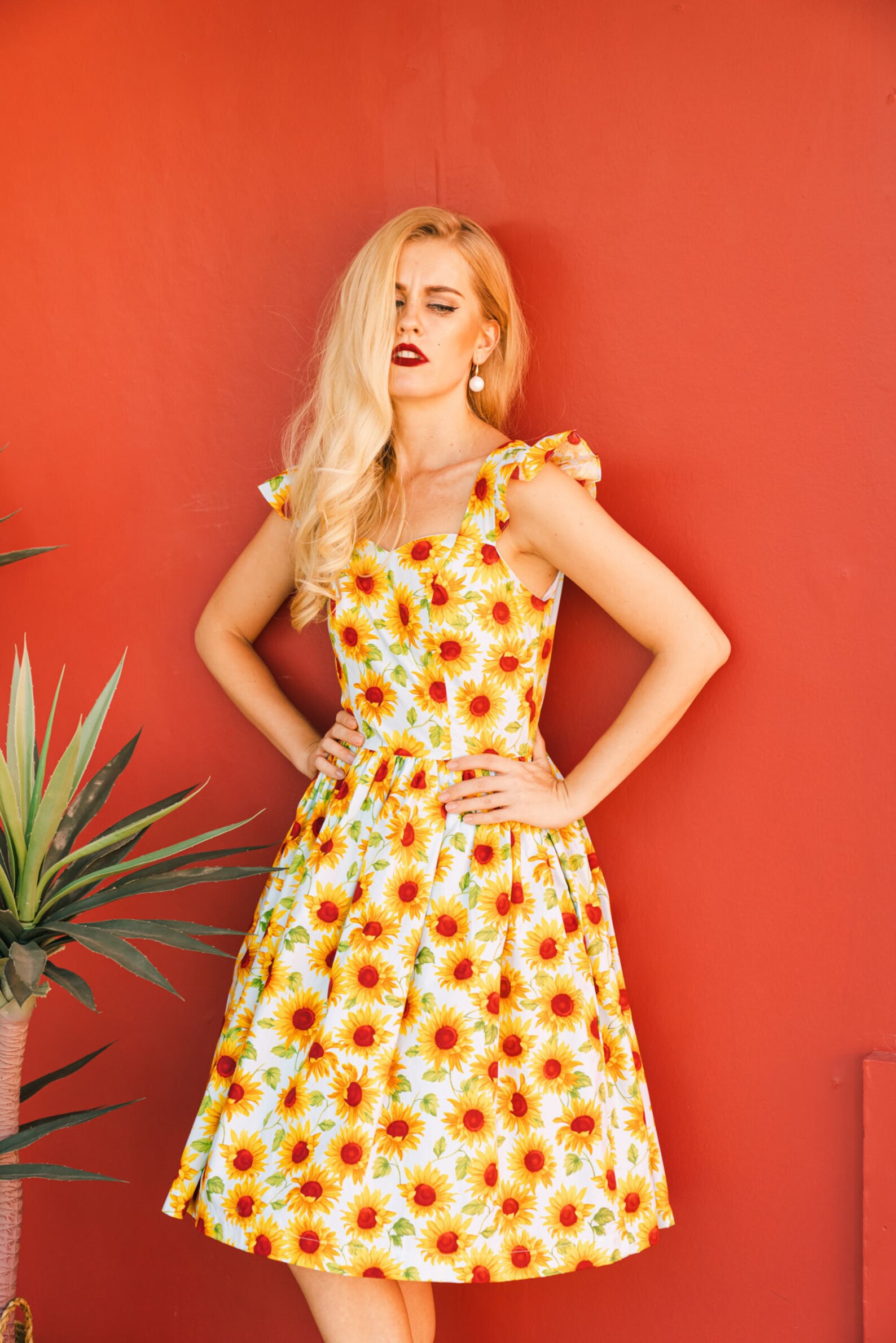 Sunflower Dress Summer Dress Sundress Lightblue Floral Dress Vintage ...