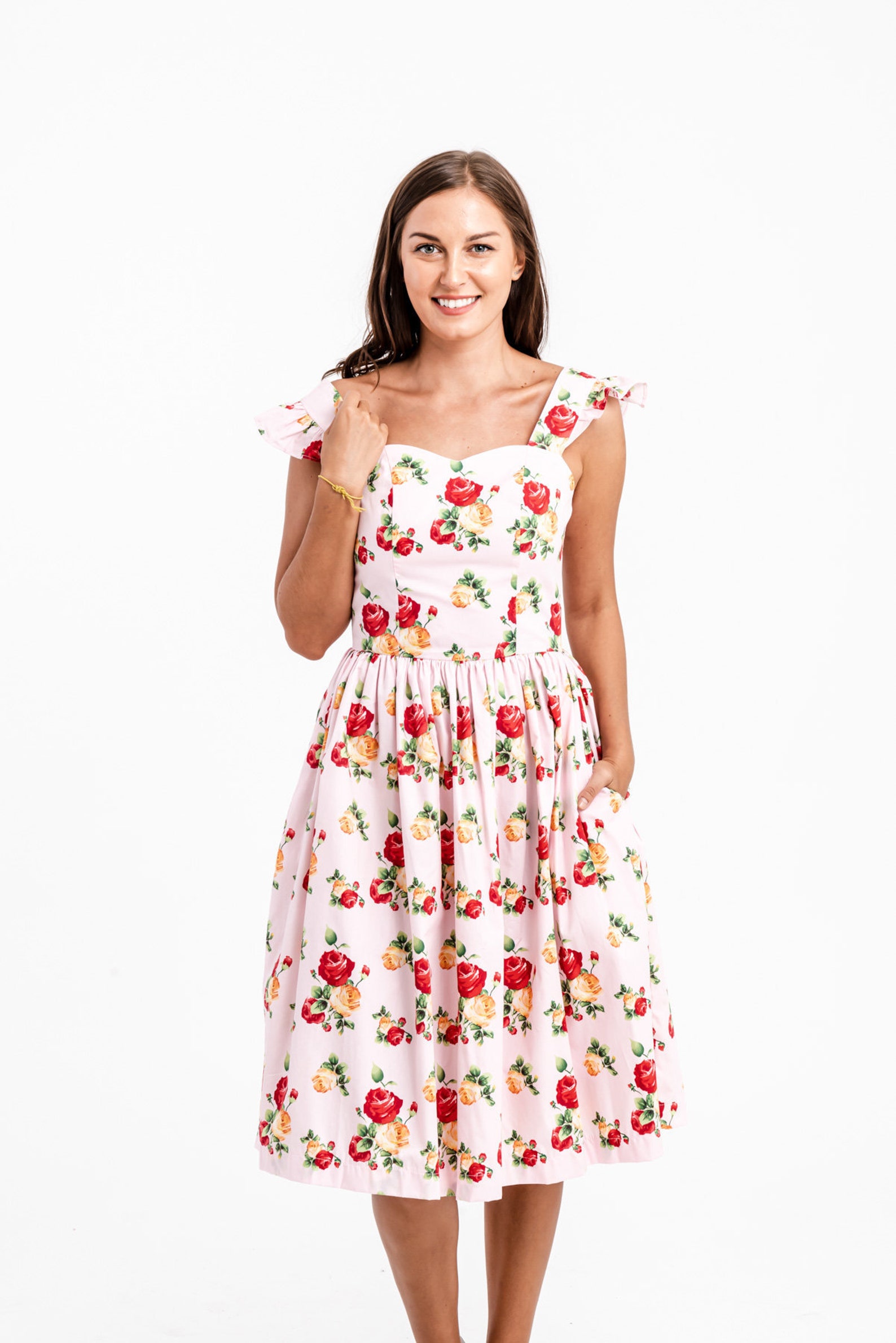 Floral Bridesmaid Dress Pink Rose Summer Dress Sundress Vintage Flower ...