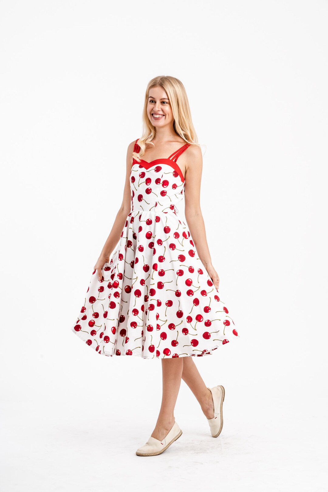 CANDY Red Cherry Dress Cherries Rockabilly Dress Sundress Pinup Dress ...