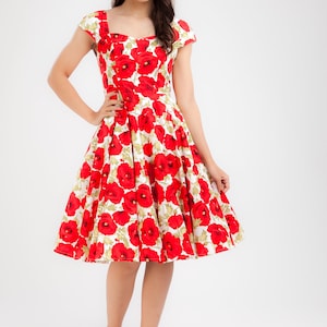 Red Poppy Dress Red Floral Dress Vintage Dress Summer Dress Pin up ...