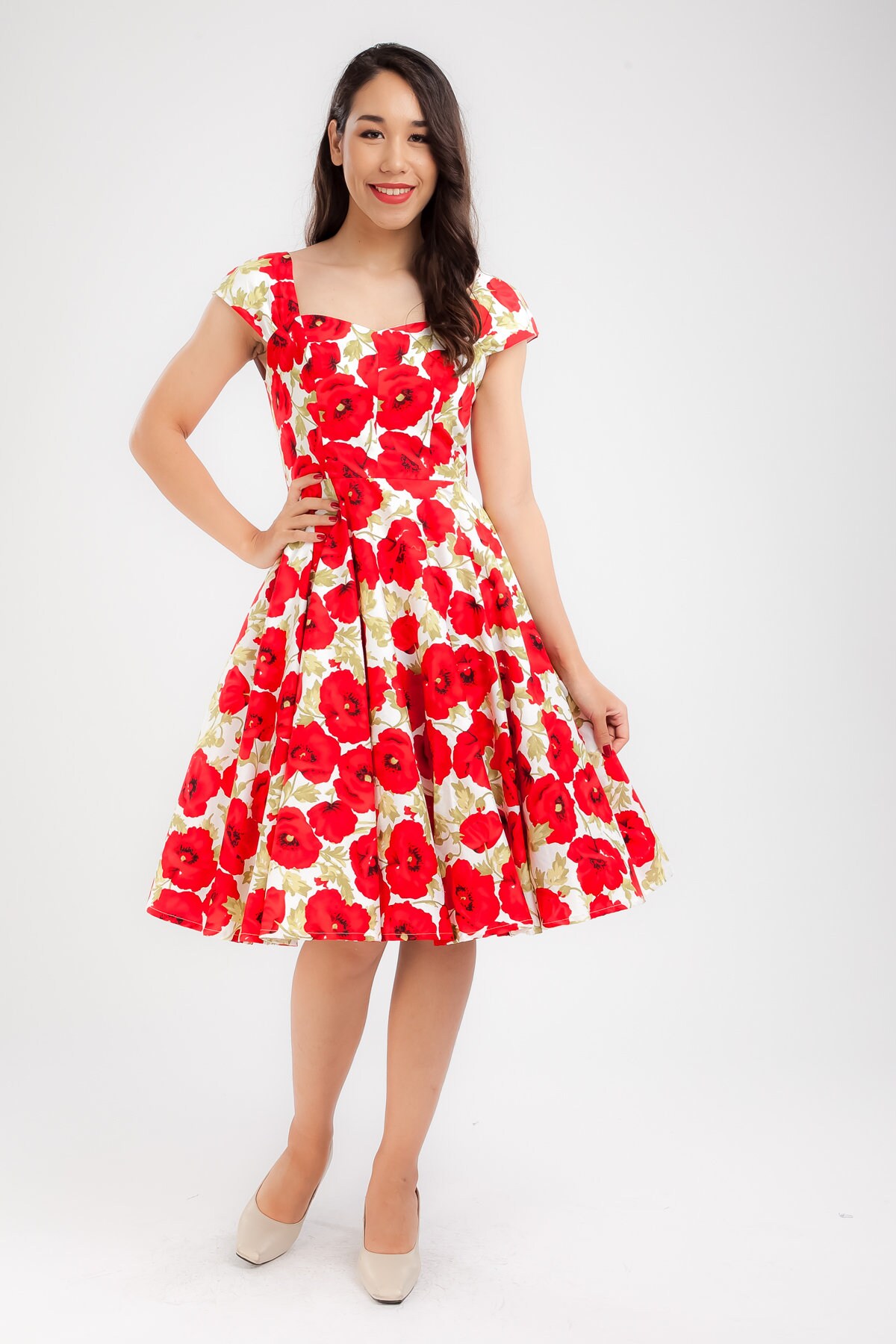 Red Poppy Dress Red Floral Dress Vintage Dress Summer Dress | Etsy