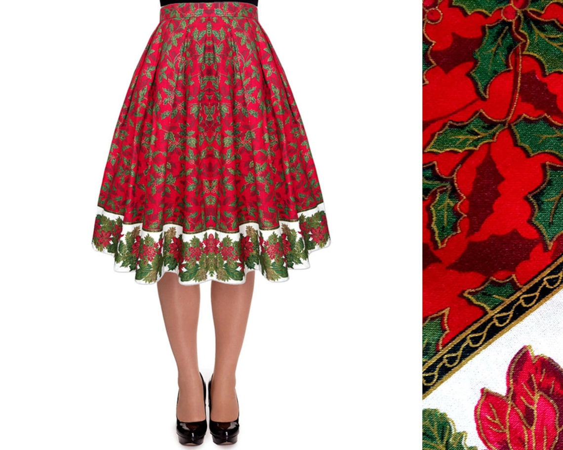 Red Christmas Skirt Christmas Tree Skirt Pleated Skirt Midi | Etsy