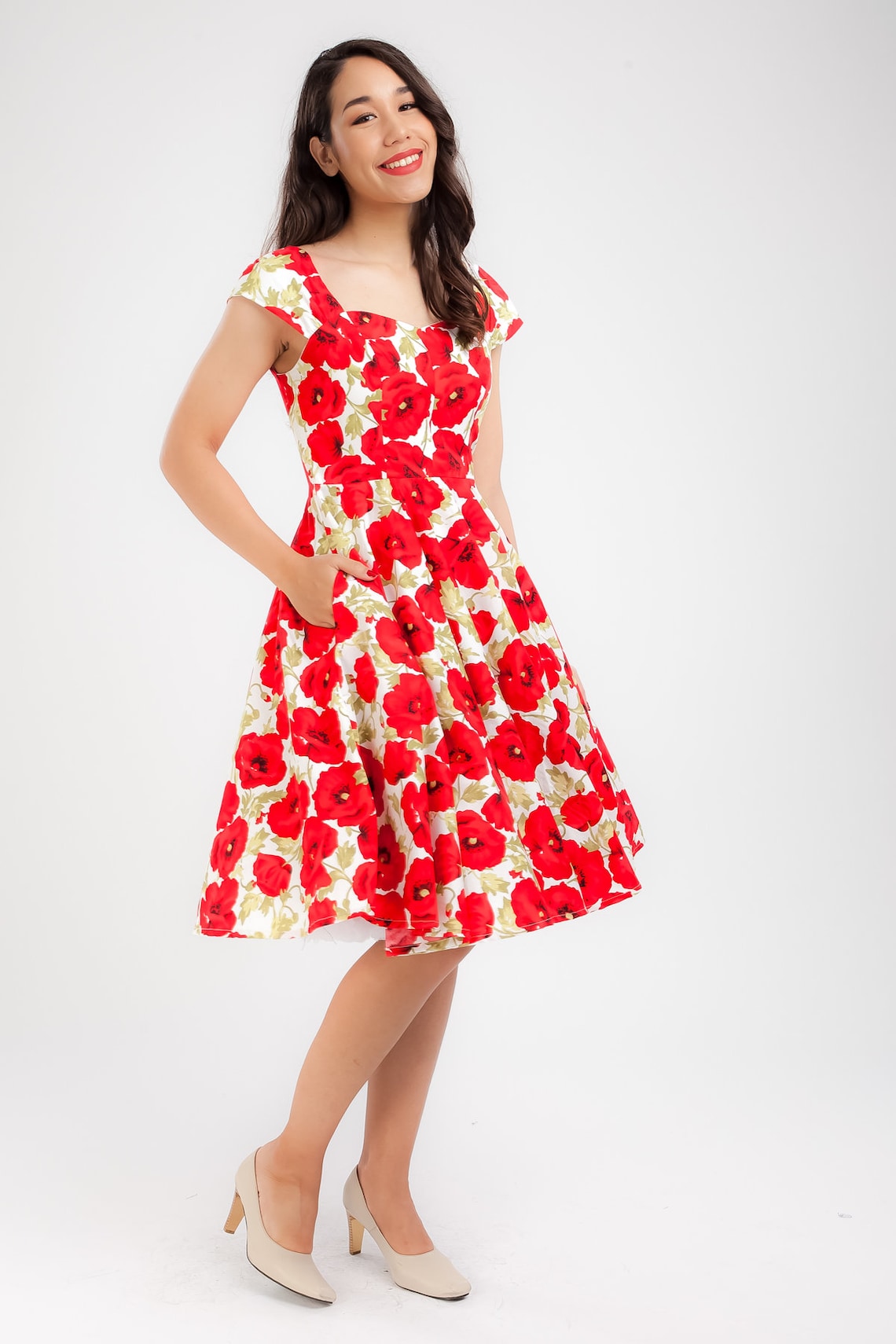 Red Poppy Dress Red Floral Dress Vintage Dress Summer Dress | Etsy