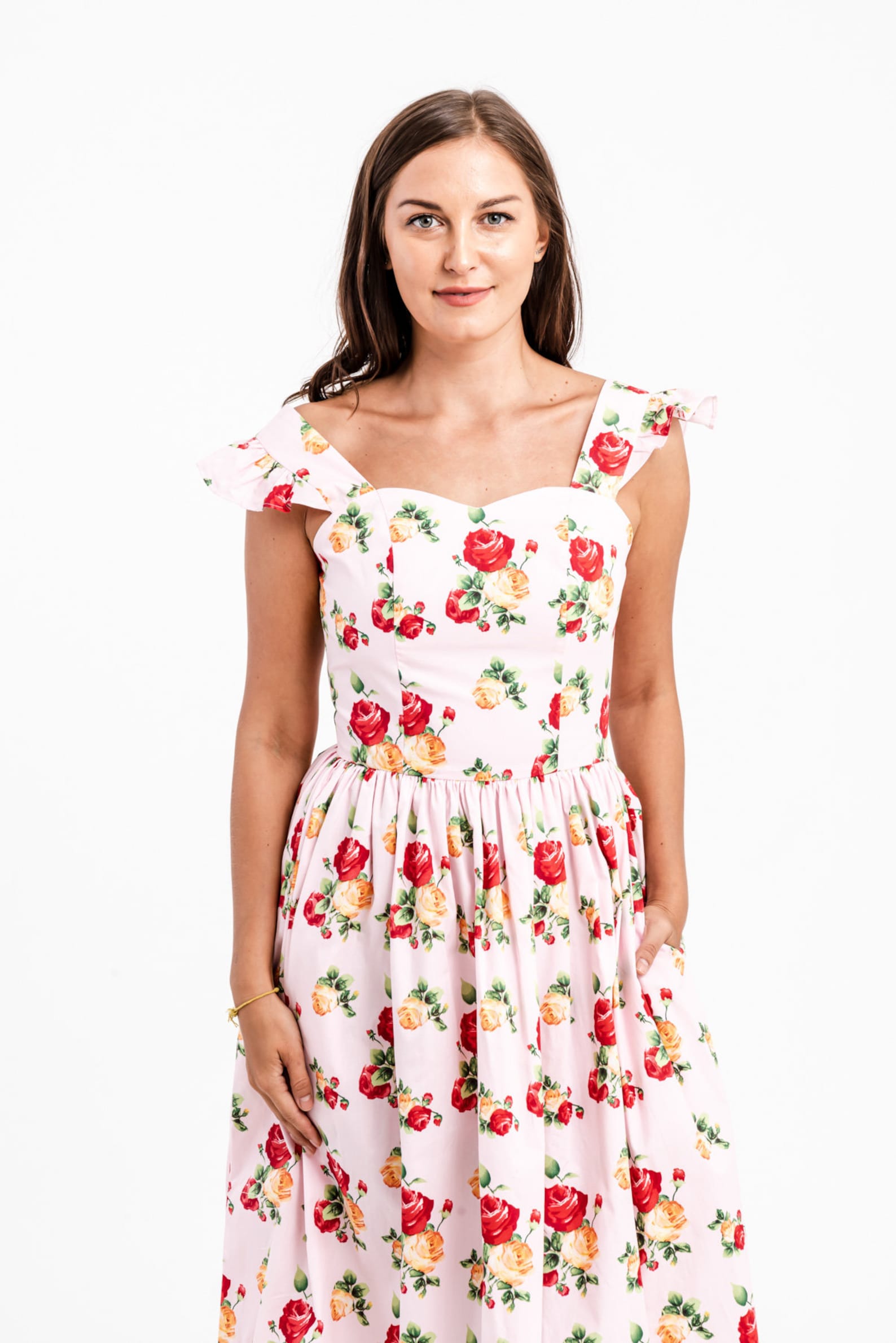 Floral Bridesmaid Dress Pink Rose Summer Dress Sundress Vintage Flower ...