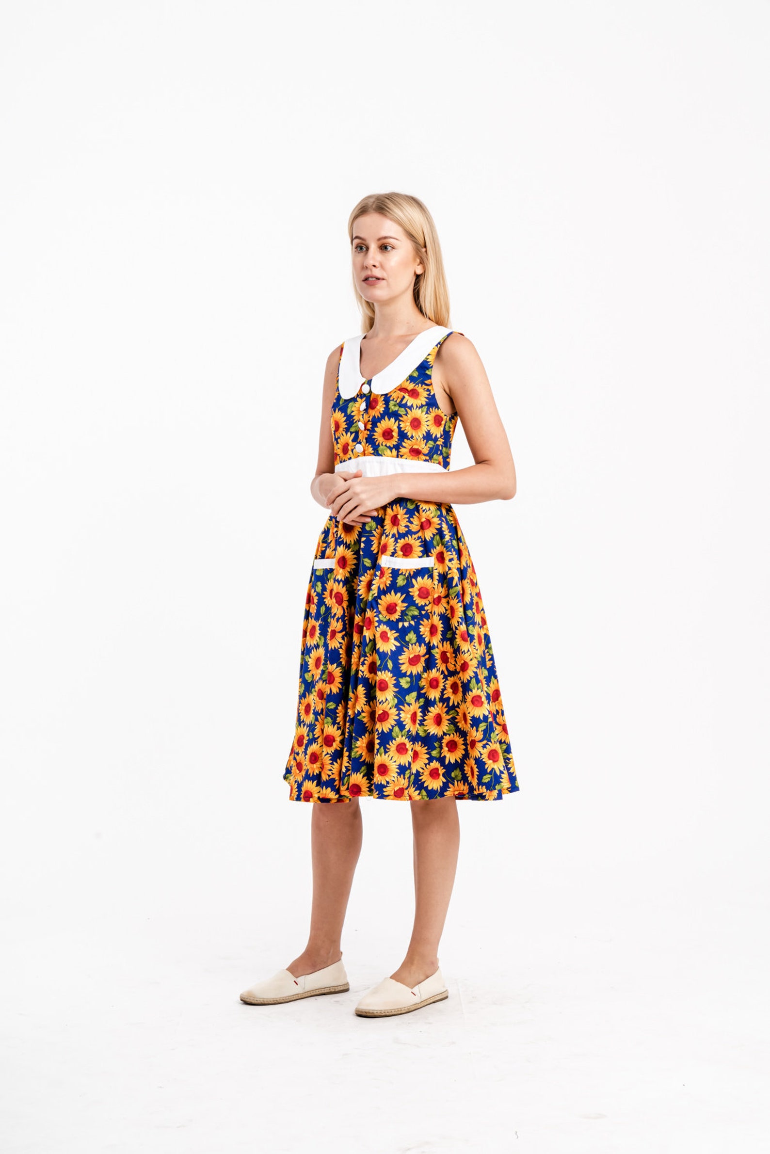 Blue Sunflower Dress Summer Dress Vintage Flower Dress - Etsy