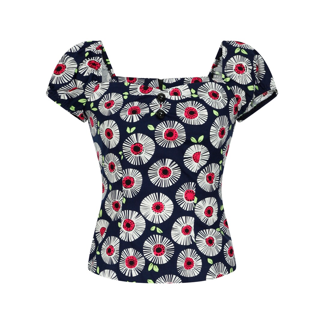 Retro Blouse 70s Clothing Floral Blouse Women Blouse Summer Blouse ...