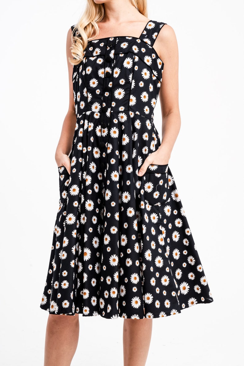 Black Daisy Flower Dress Daisy Dress Summer Dress Vintage - Etsy