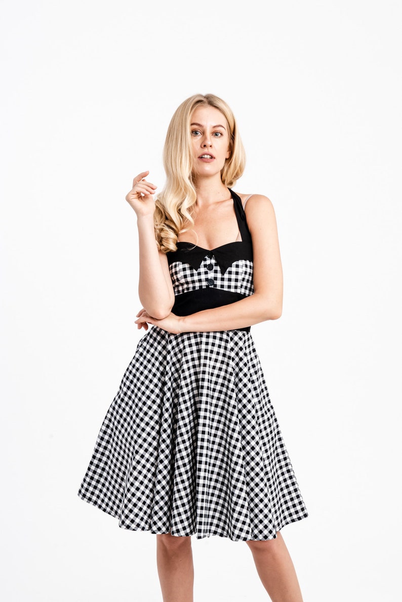 Gingham Dress Plaid Dress Black & White Checker Dress Vintage | Etsy