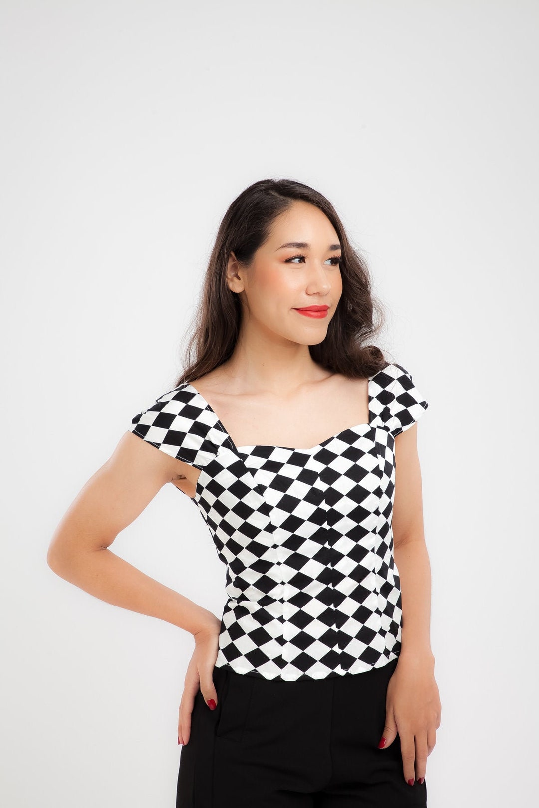 Checkered Top Halloween Costume Black White Top Rockabilly Top Grunge ...